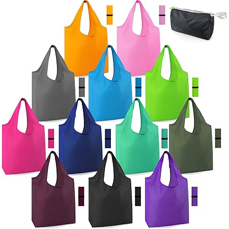Amazon.com: BeeGreen 12 Pack Bulk Reusable Grocery Bags Multicolor ...