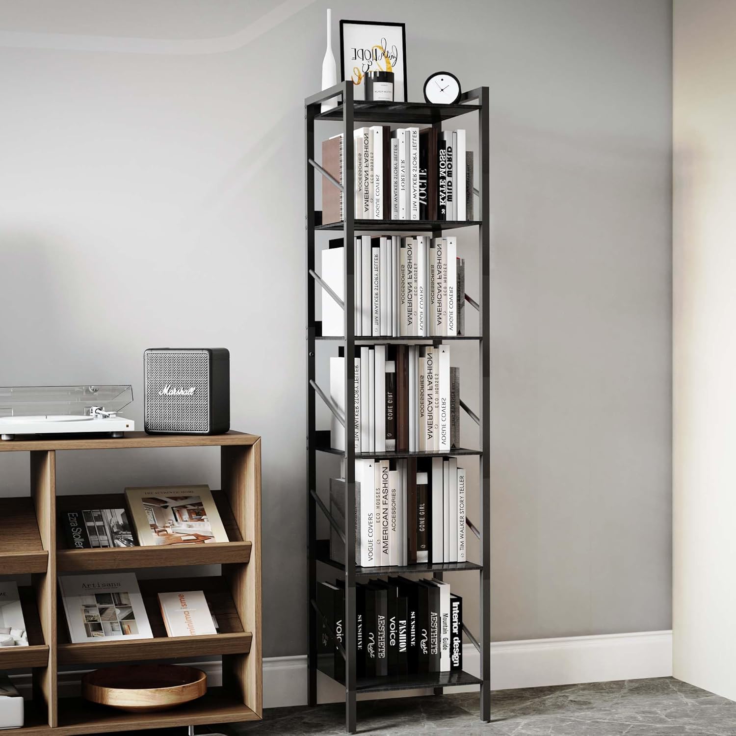 Amazon.com: usego 6-Tier Corner Bookcase Floor Standing Bookshelf ...