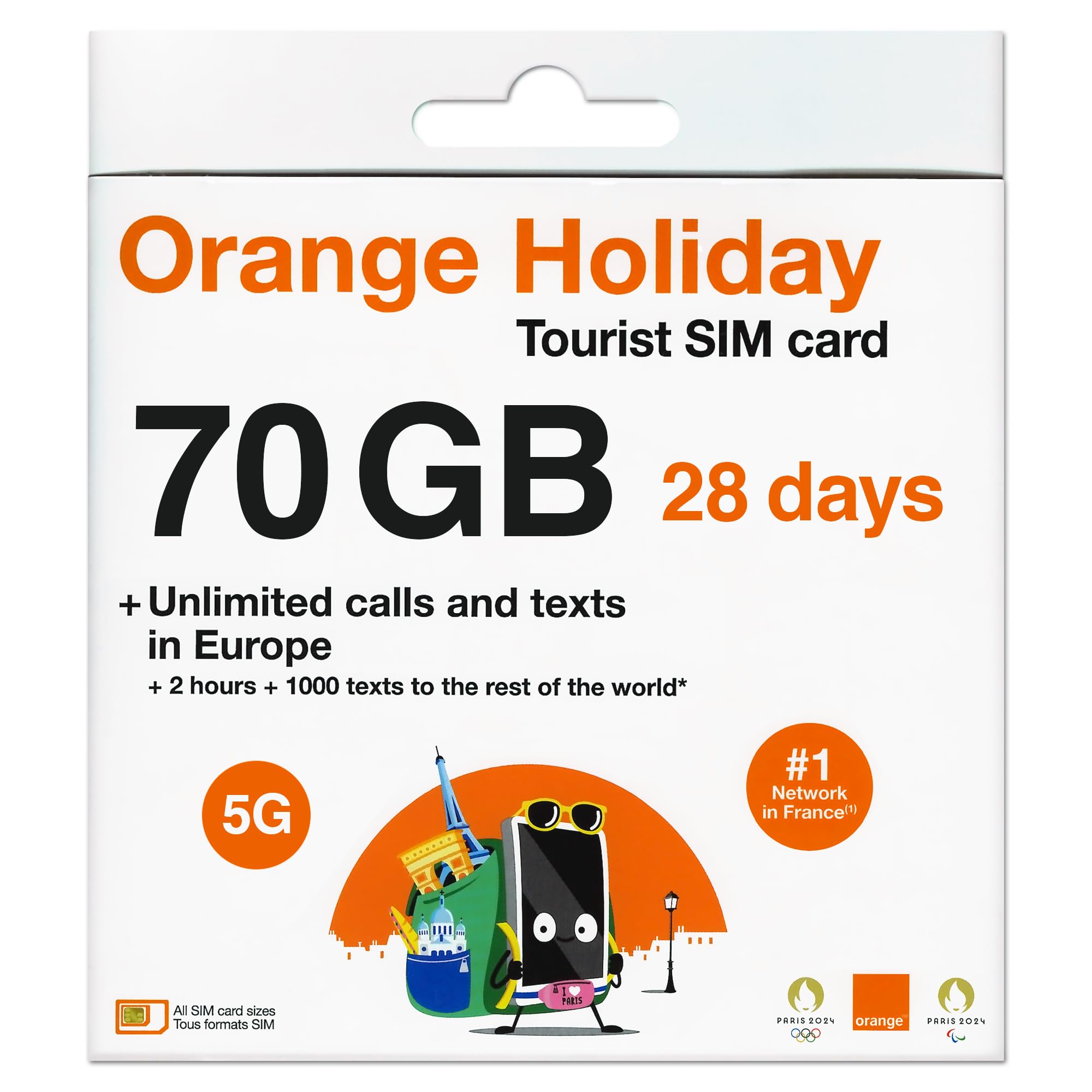 Amazon.com: 70GB 28 Day Orange Europe SIM Card, 120 Minutes Calls+1000 ...