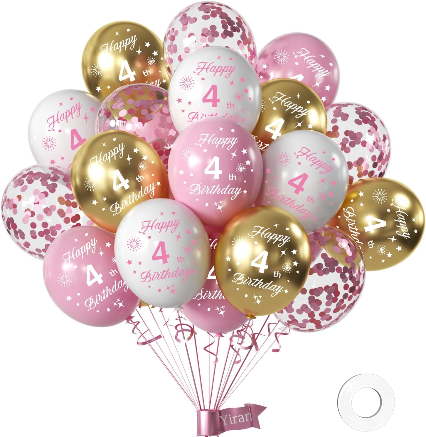 Amazon.com: Pink 4th Birthday Balloons for Girls 4th Birthday Party ...