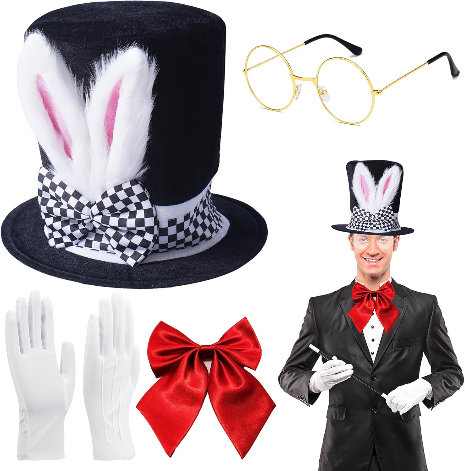 Amazon.com: Dolkoic Easter White Rabbit Costume Bunny Ear Top Hat ...