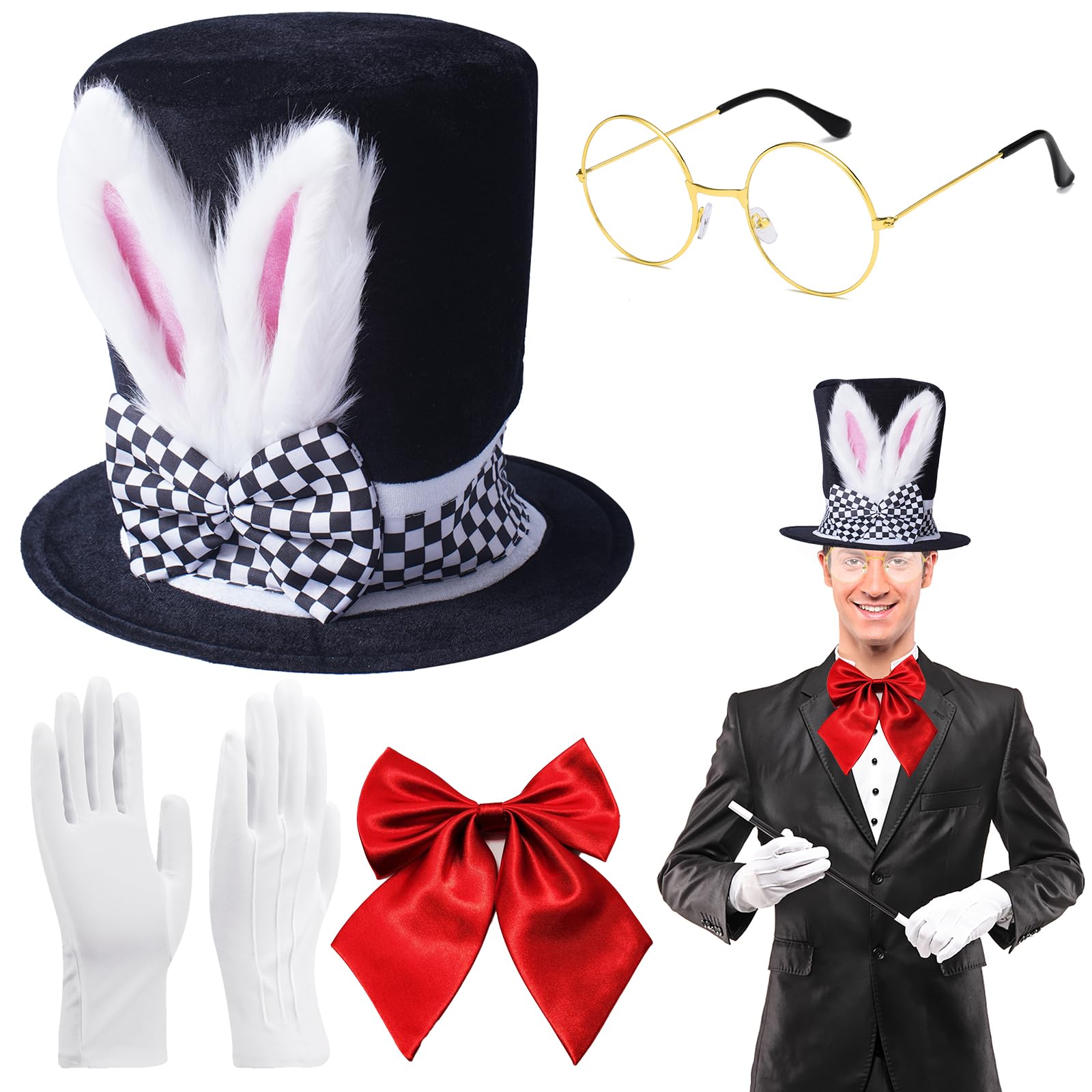 Amazon.com: Dolkoic Easter White Rabbit Costume Bunny Ear Top Hat ...