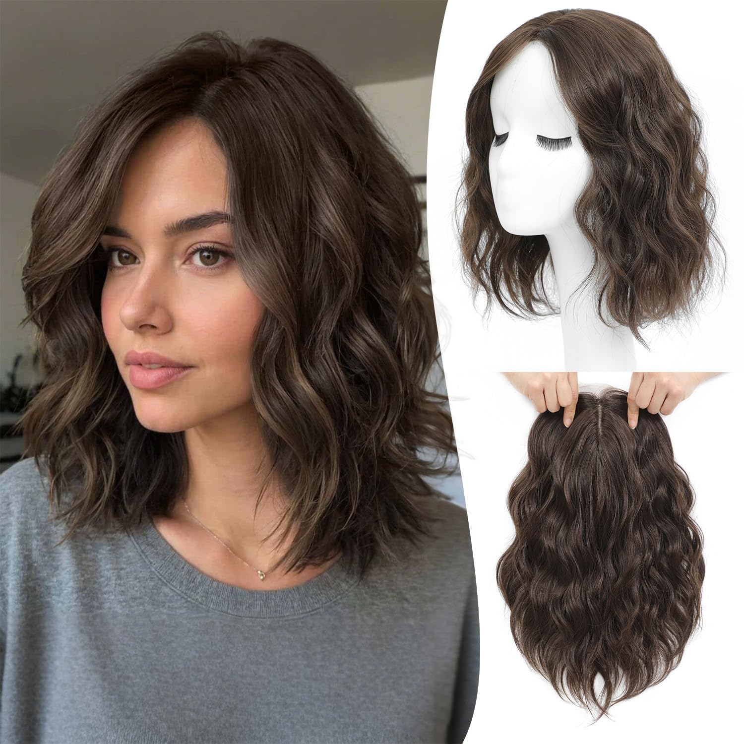Amazon.com : Ms Taj 11 Inch Short Wavy Hair Topper for Women with ...