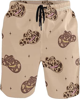visesunny Men's Swim Trunks Retro Cowboy Hats with Cow Print Wild West ...