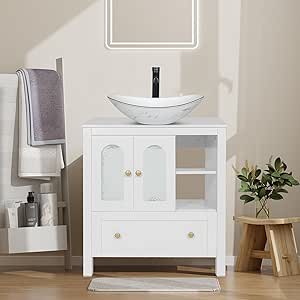 Puluomis Bathroom Vanity, 30 Inches Stylish White Bathroom Vanity with ...