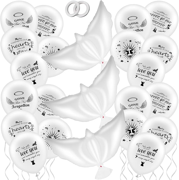 Prasacco 23 Pieces Memorial Dove Balloons Set Release in Sky, Funeral ...