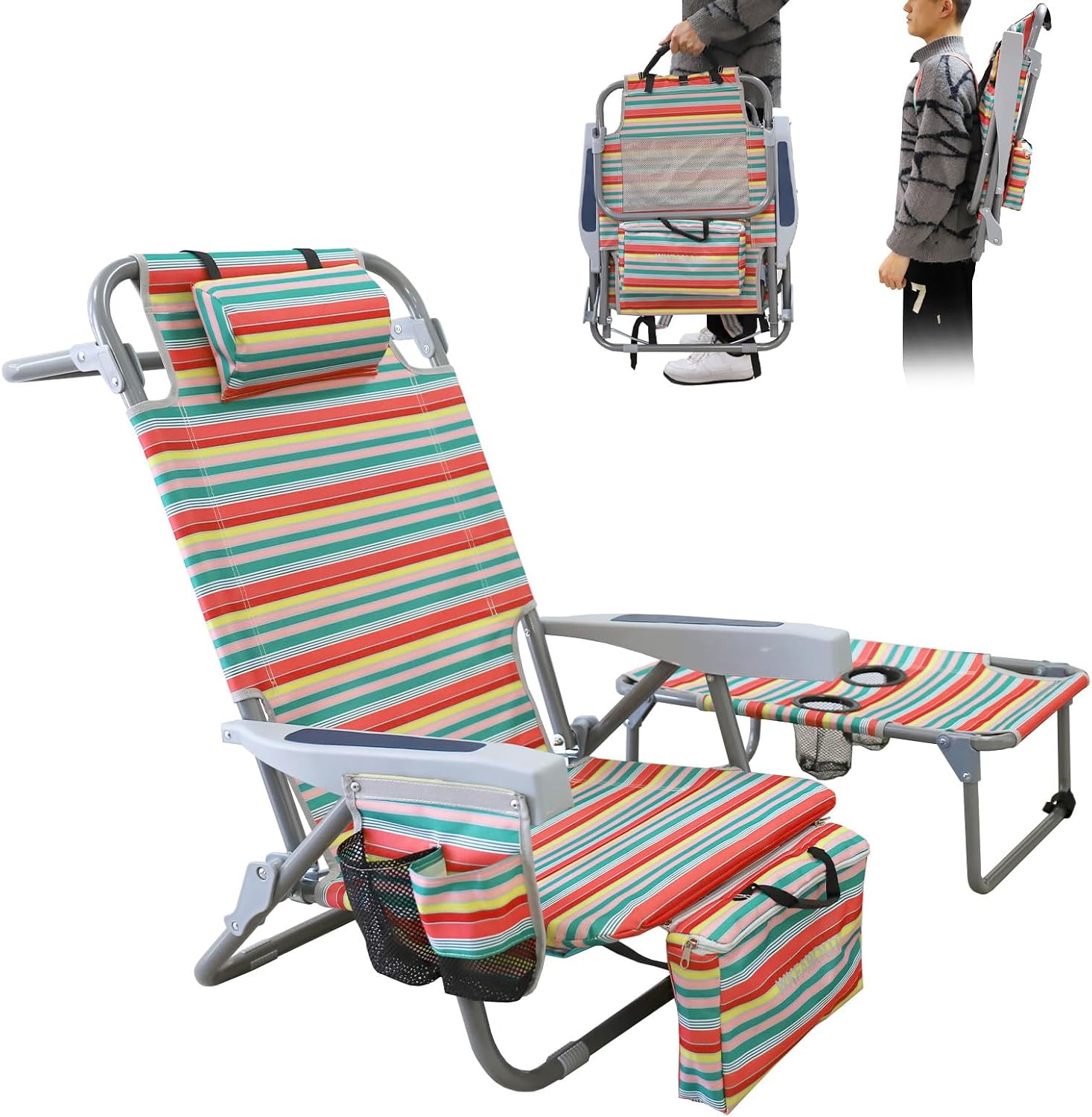 Amazon.com: WKFAMOUT Backpack Folding Beach Chairs for Adults Heavy ...