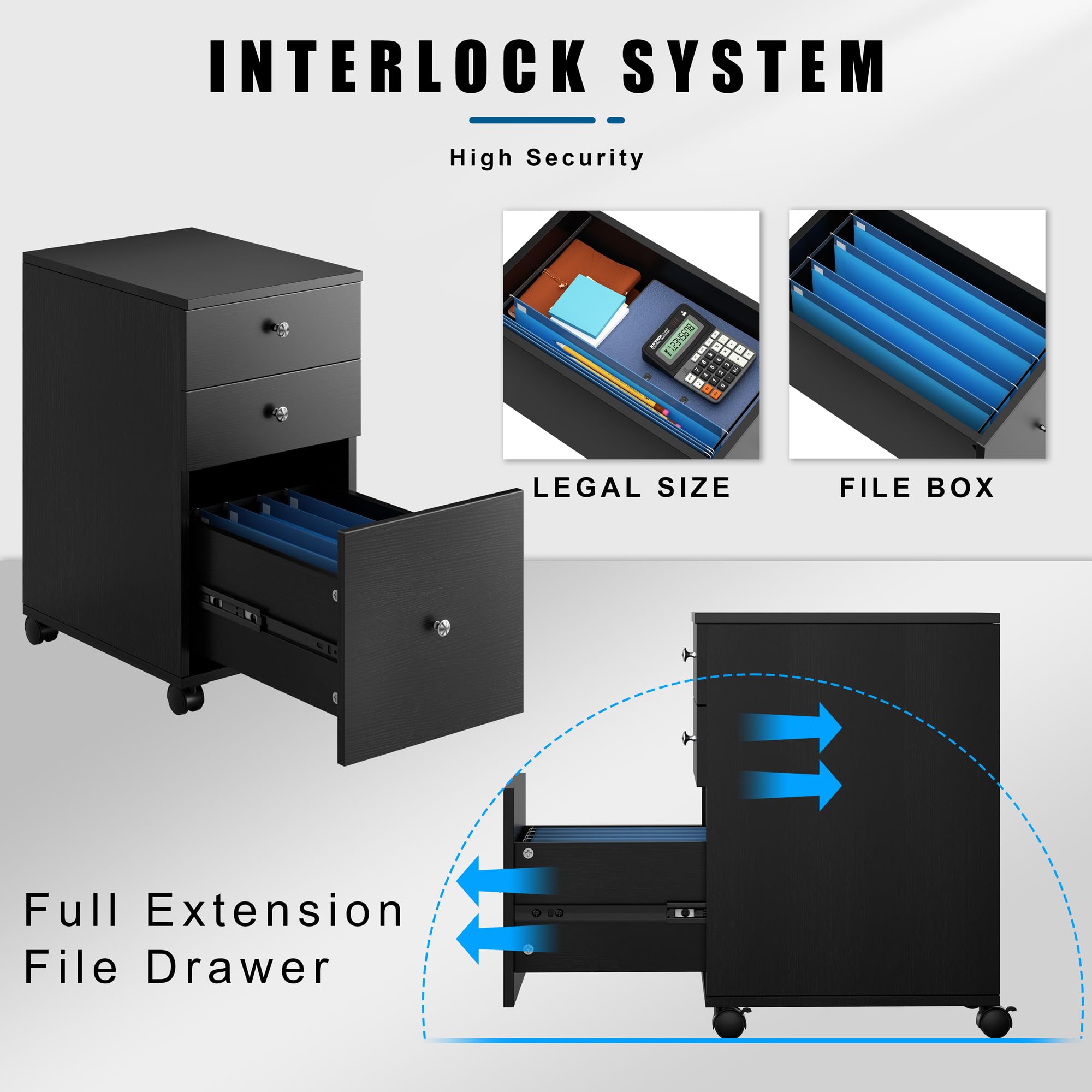 Snapklik.com : 3 Drawer Wood Mobile File Cabinet, Office Vertical Files ...
