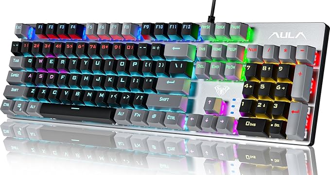 Amazon.com: AULA Gaming Keyboard, 104 Keys Wired Mechanical Keyboard ...