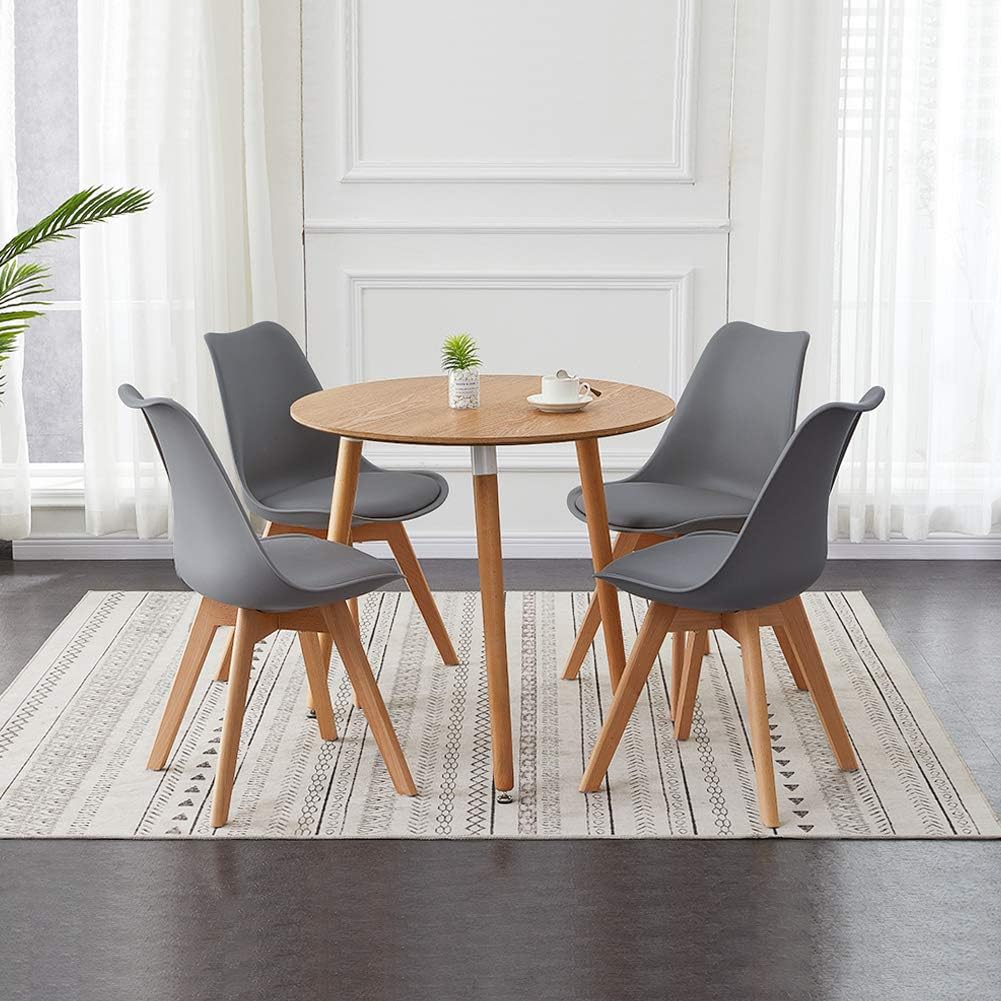 OFCASA Dining Chairs Set of 4 Grey Plastic Kitchen Lounge Chairs with ...