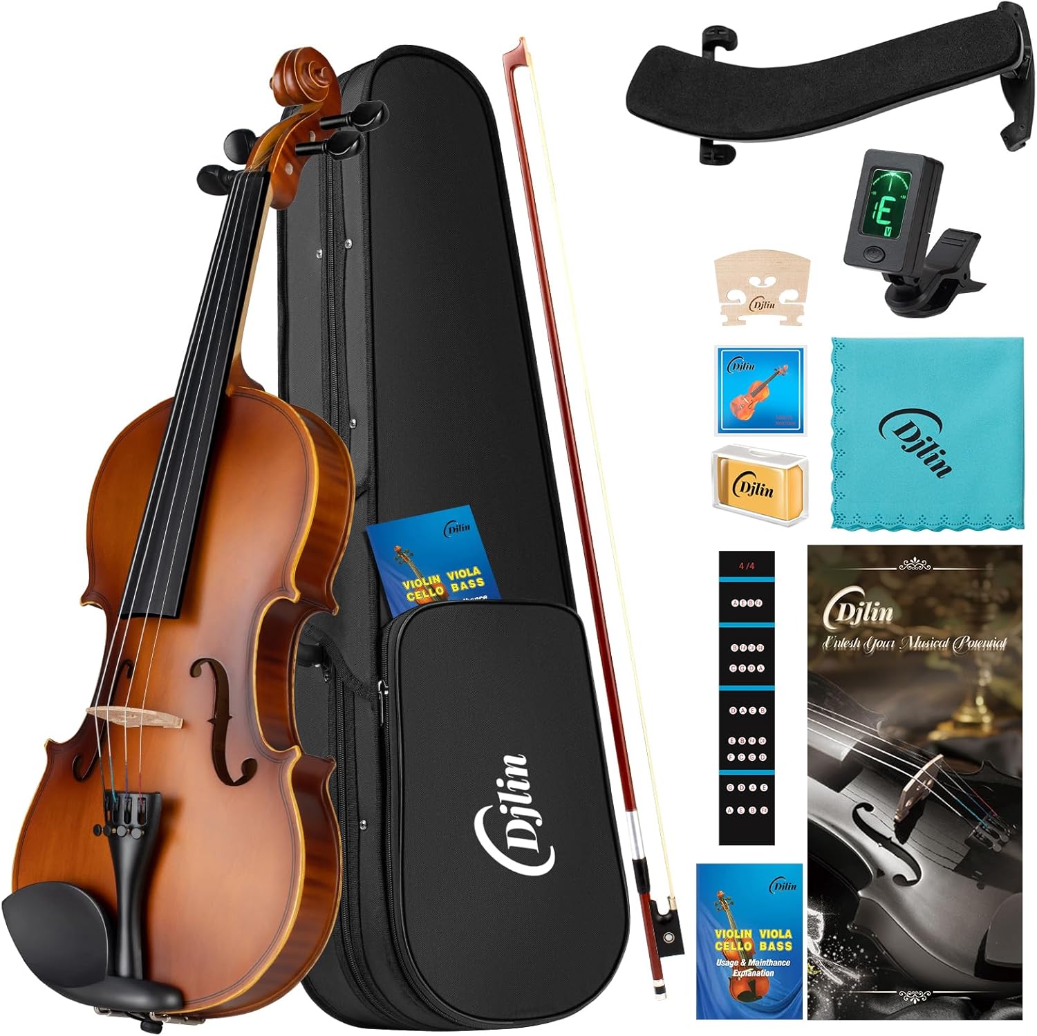 Amazon.com: Djlin Violin 4/4 Full Set for Beginners Adults, Acoustic ...