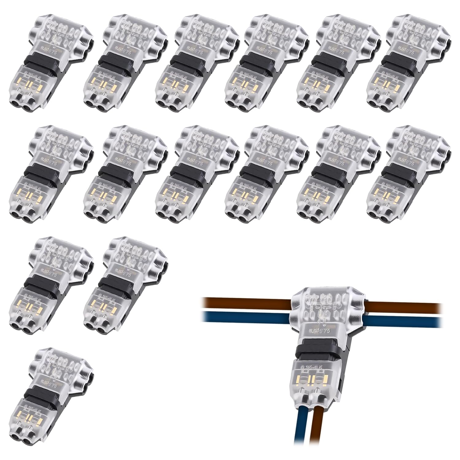 15Pcs T Tap Wire Connectors, 2 Pin Transparent No Strip Quick Splice ...