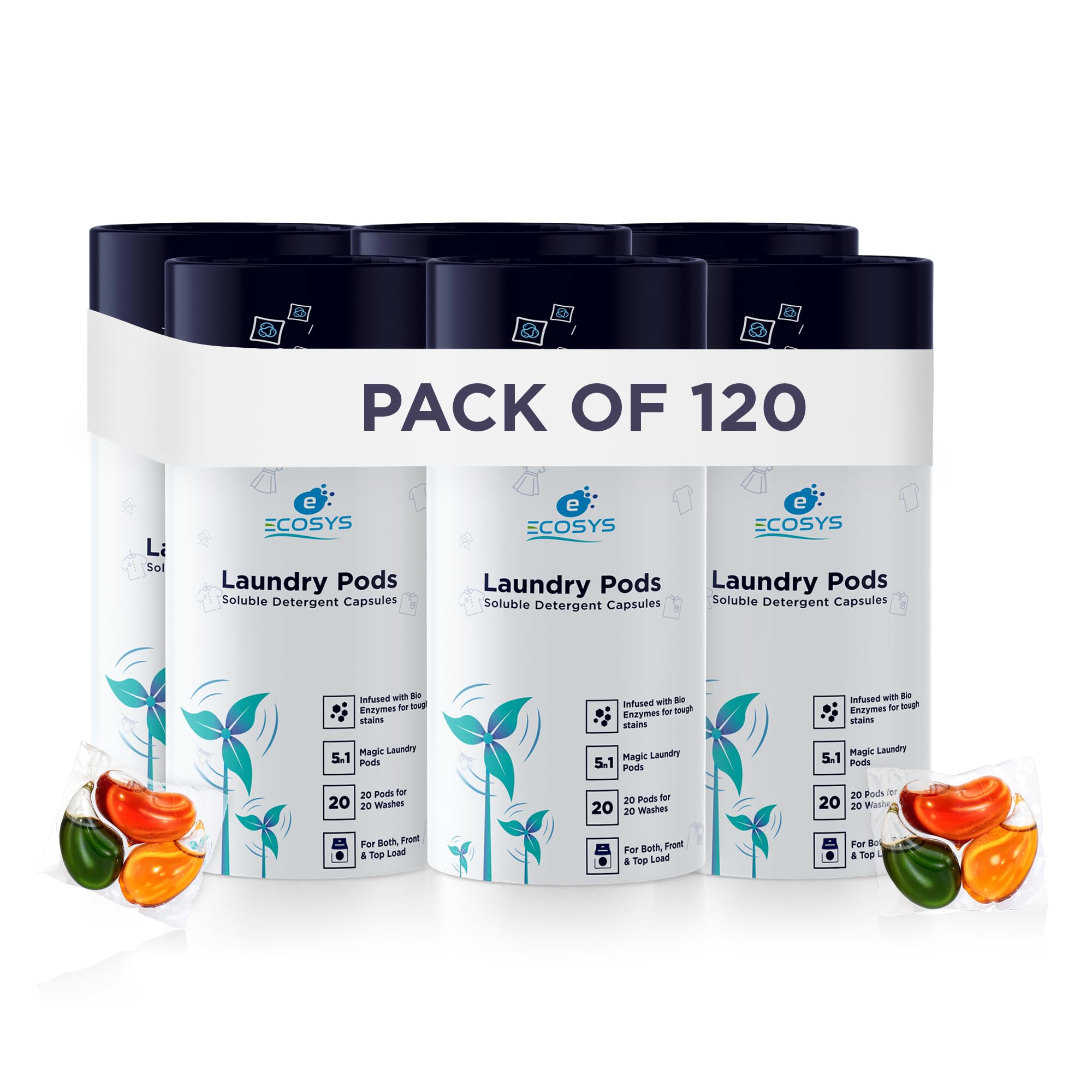 Buy Ecosys 5-in-1 Dissolvable Magic Laundry Pods for 120 washes: Bio ...
