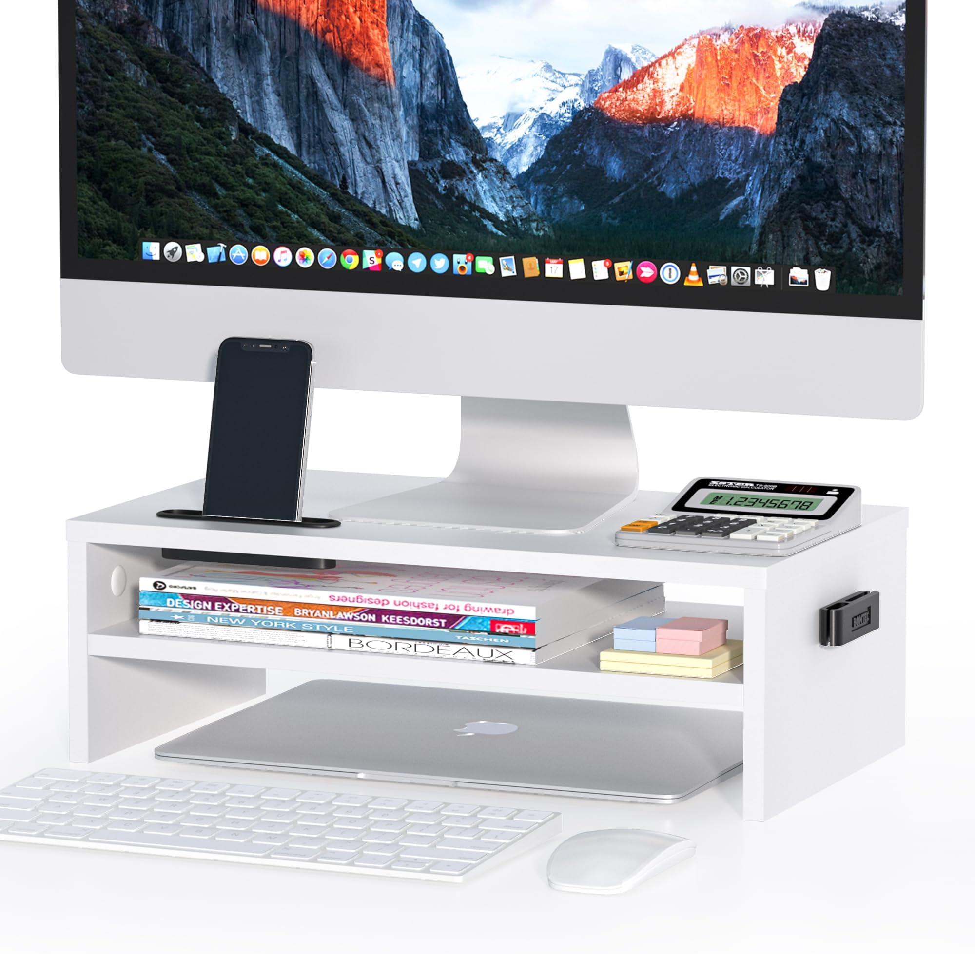 BONTEC Wood Monitor Stand Riser, Desk Monitor Stand with Smartphone ...