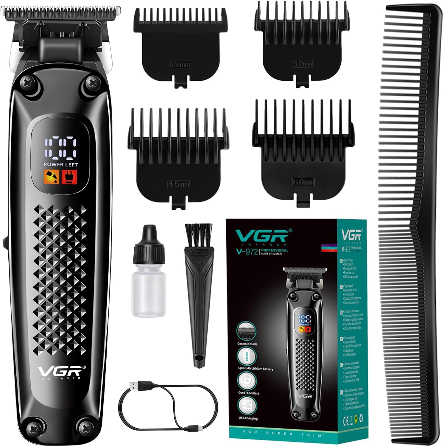 Amazon.com: VGR 972 Professional Hair Trimmers, Precision Beard Trimmer for Men, Cord/Cordless ...