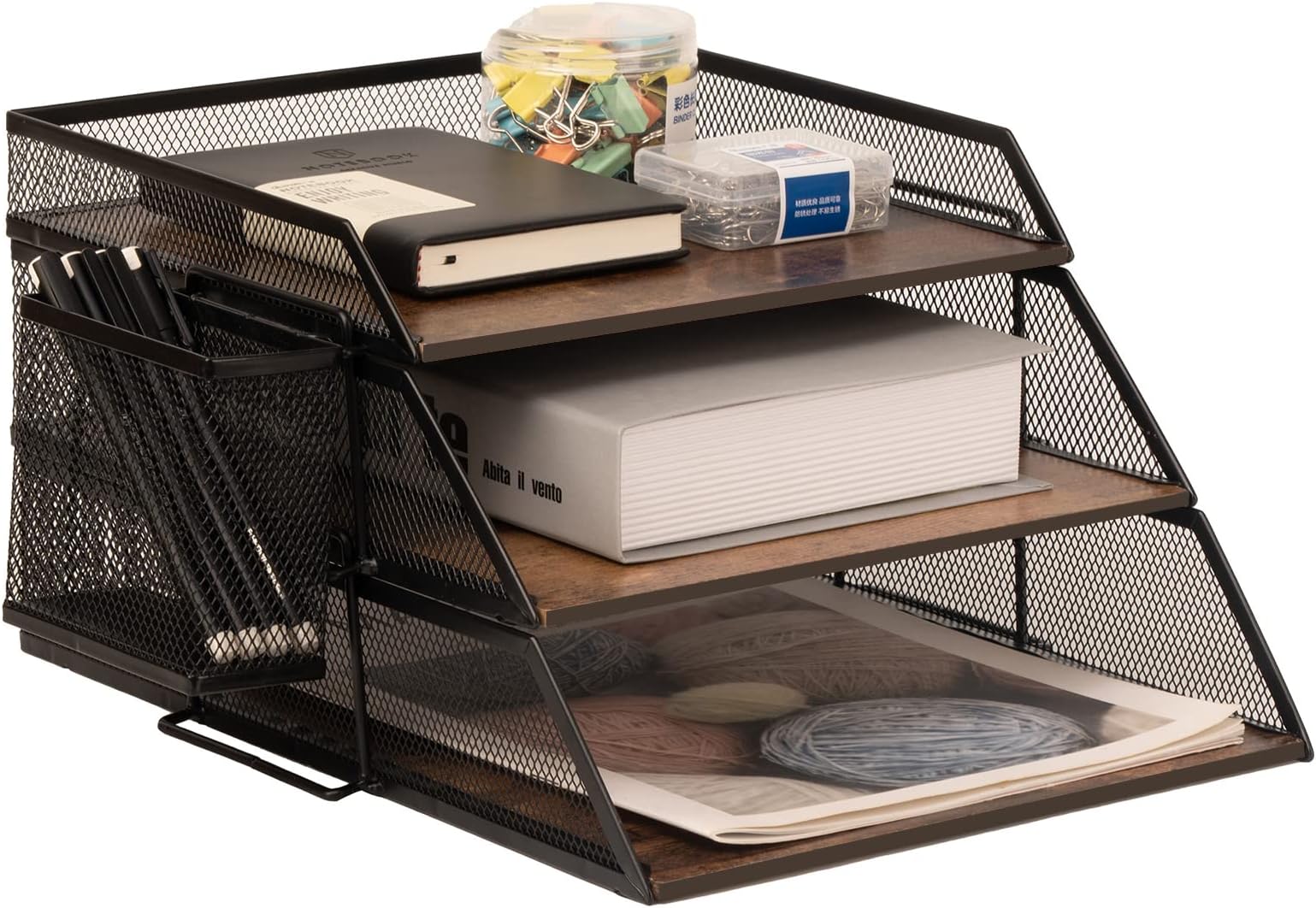 Amazon.com: MyGift 4-Tier Vintage Brown Wood Expandable Paper Tray ...