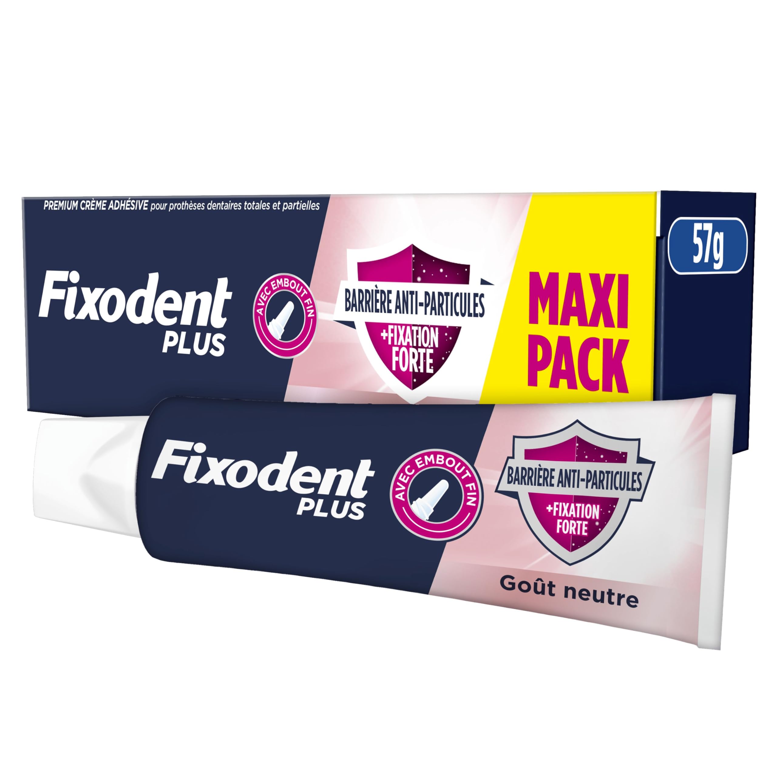 Fixodent Plus, Crème Adhésive Pour Prothèses Dentaires, Barrière Anti-Particules, Maxi Pack ...