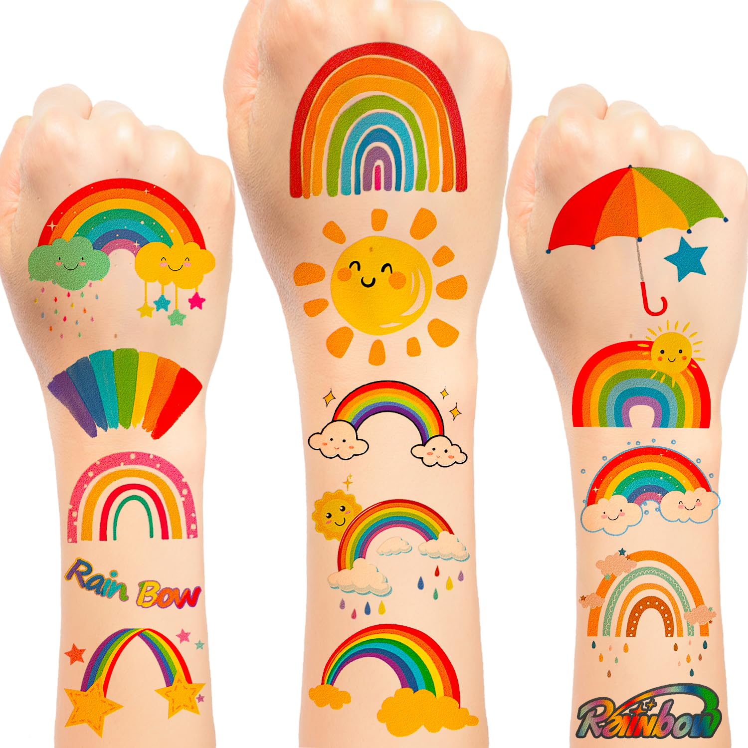 Amazon.com : 16 Sheet Rainbow Party Favors Rainbow Temporary Tattoos ...