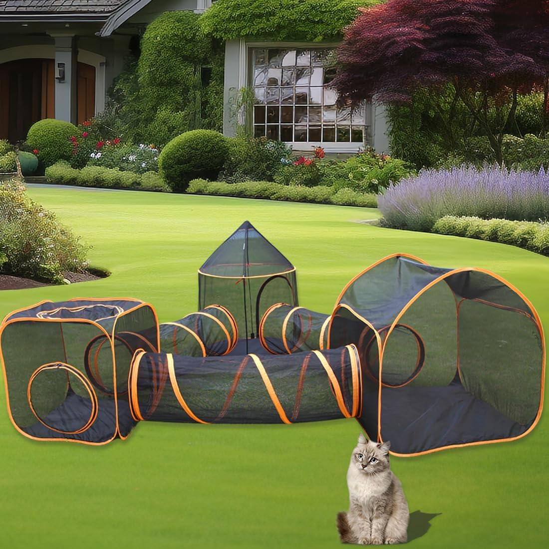 Tente 6 en 1 pour chat avec tunnel pour intérieur et extérieur, parc ...