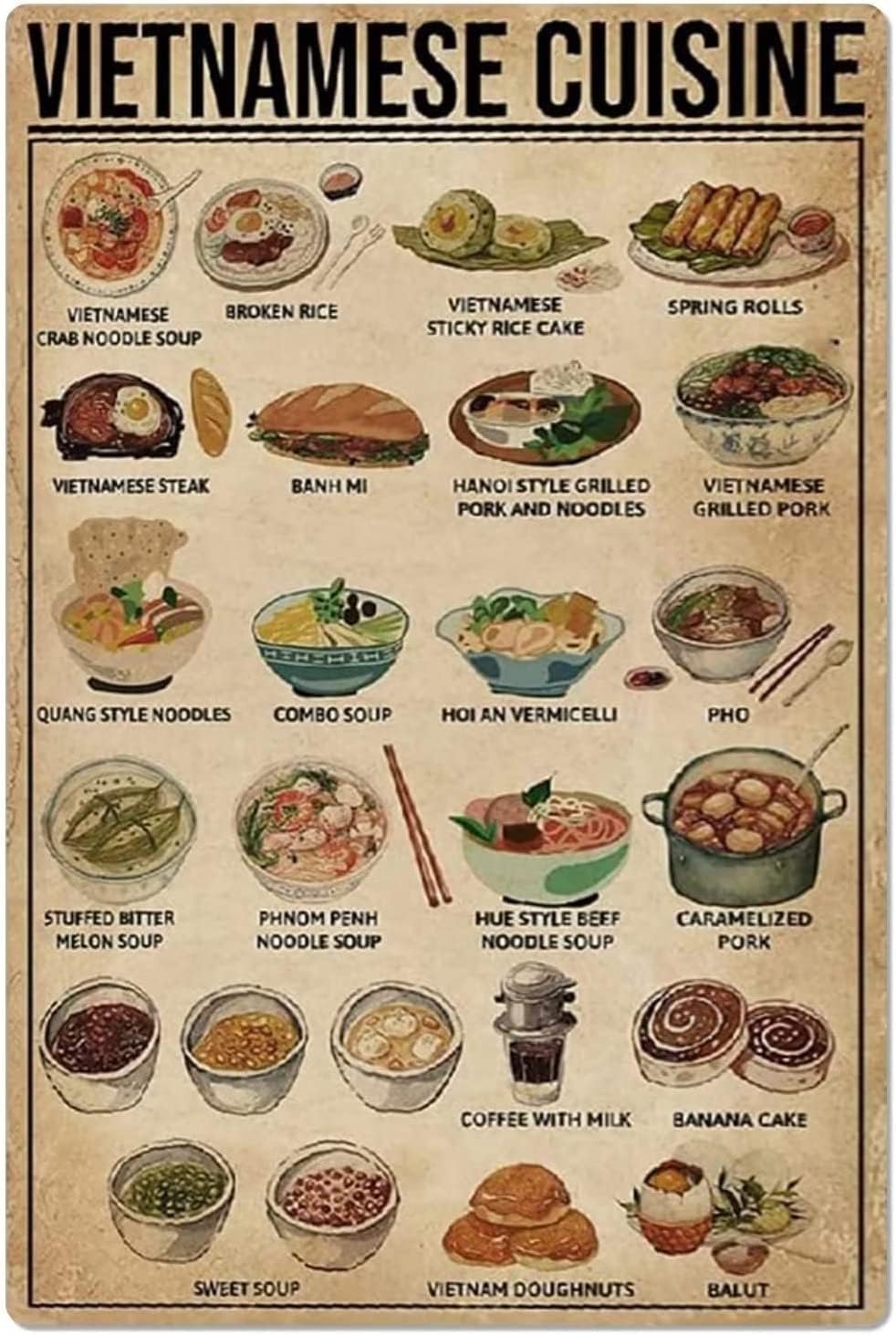 Vintage Vietnamese Cuisine Menu Metal Tin Signs Vietnamese Cuisine ...
