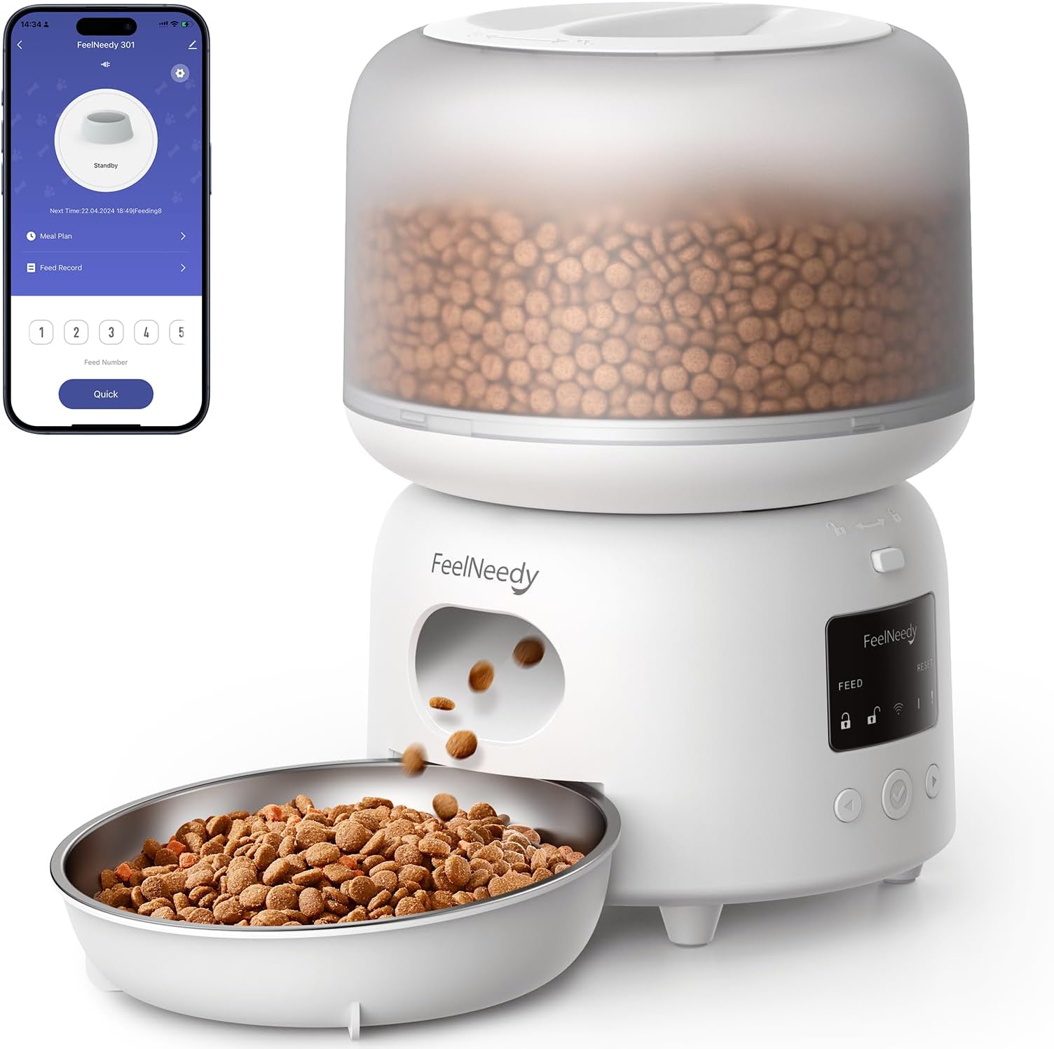 FEELNEEDY Automatic Cat Feeder with APP Control, 2.4GHz WiFi Automatic ...