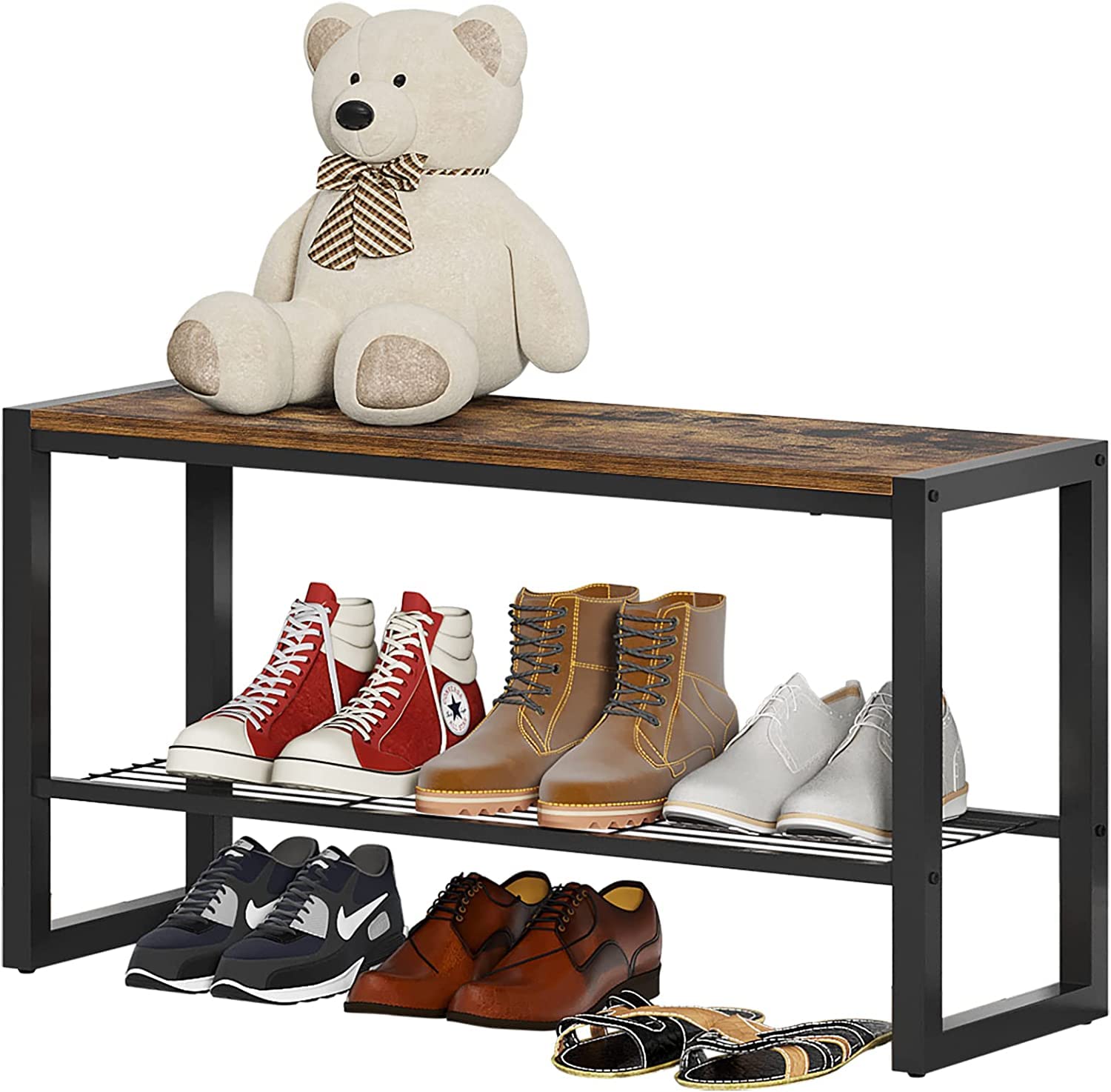 Home Bi Industrial Shoe Bench Shoe Rack With Mesh Shelf | Desertcart ...