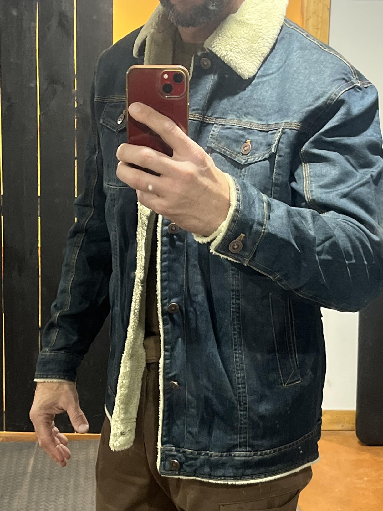 Fuwenni Men's Sherpa Fleece Lined Denim Jacket Trucker Jacket Winter ...