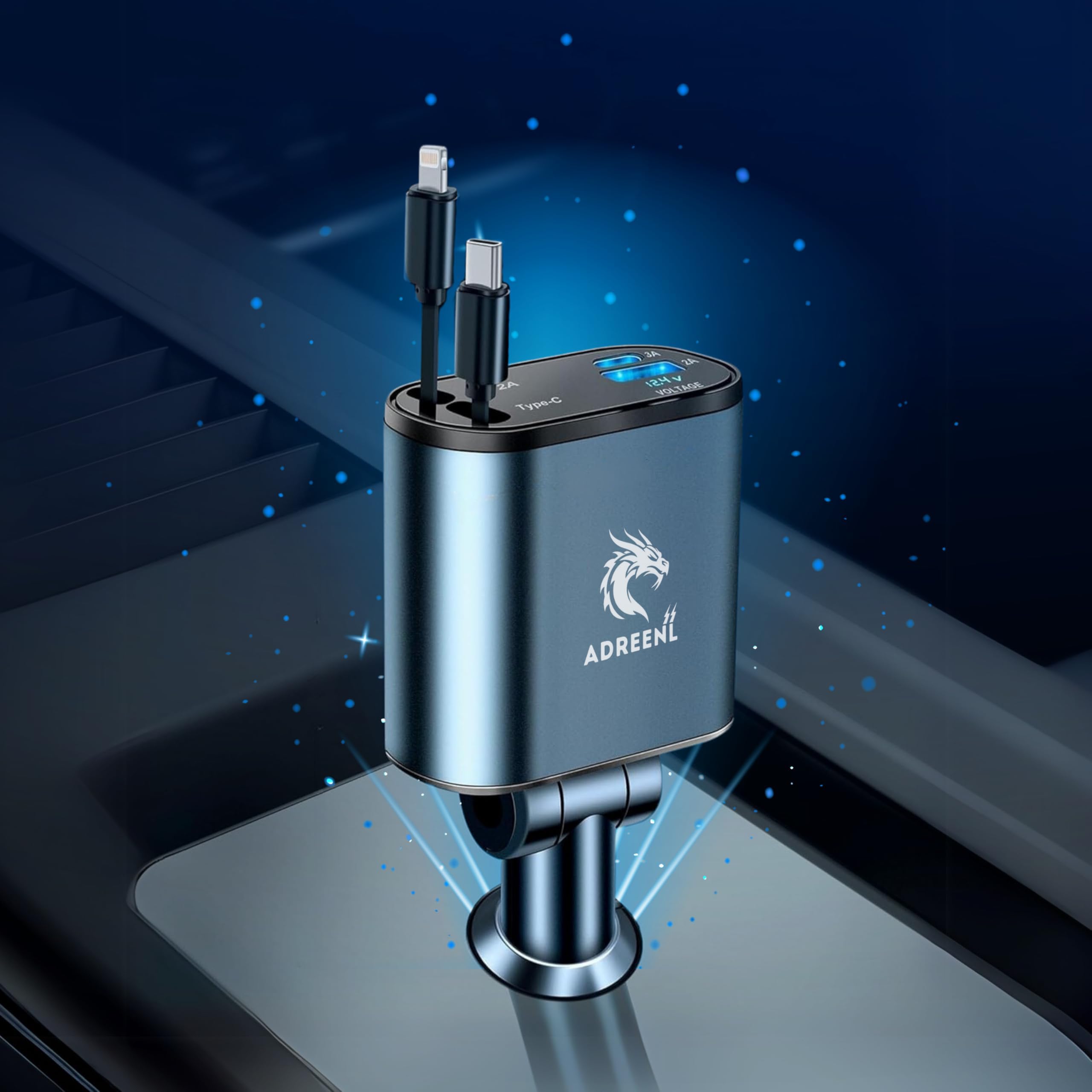 AILKIN 120W 4 in 1 Retractable Car Charger,Super Fast Charge Car Phone ...