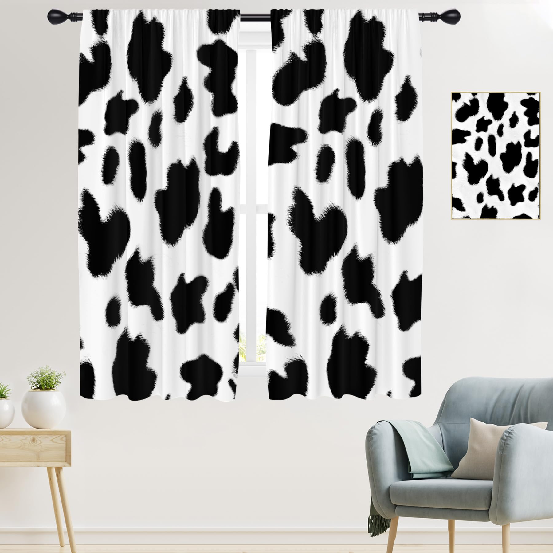 Amazon.com: Cow Print Pattern Curtains Room Cute Black White Spot ...