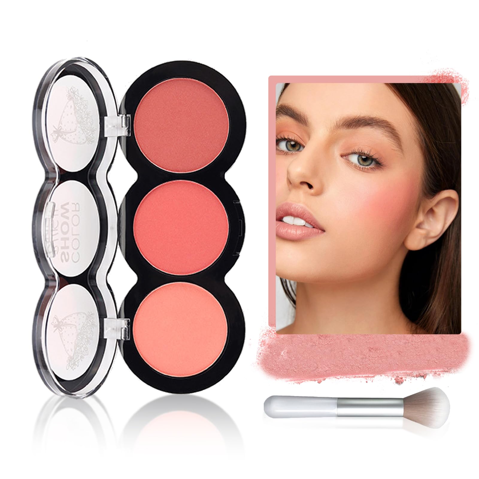 Blushers For Cheeks Make Up, Tricolor Blush Palette with Fiber Brush ...