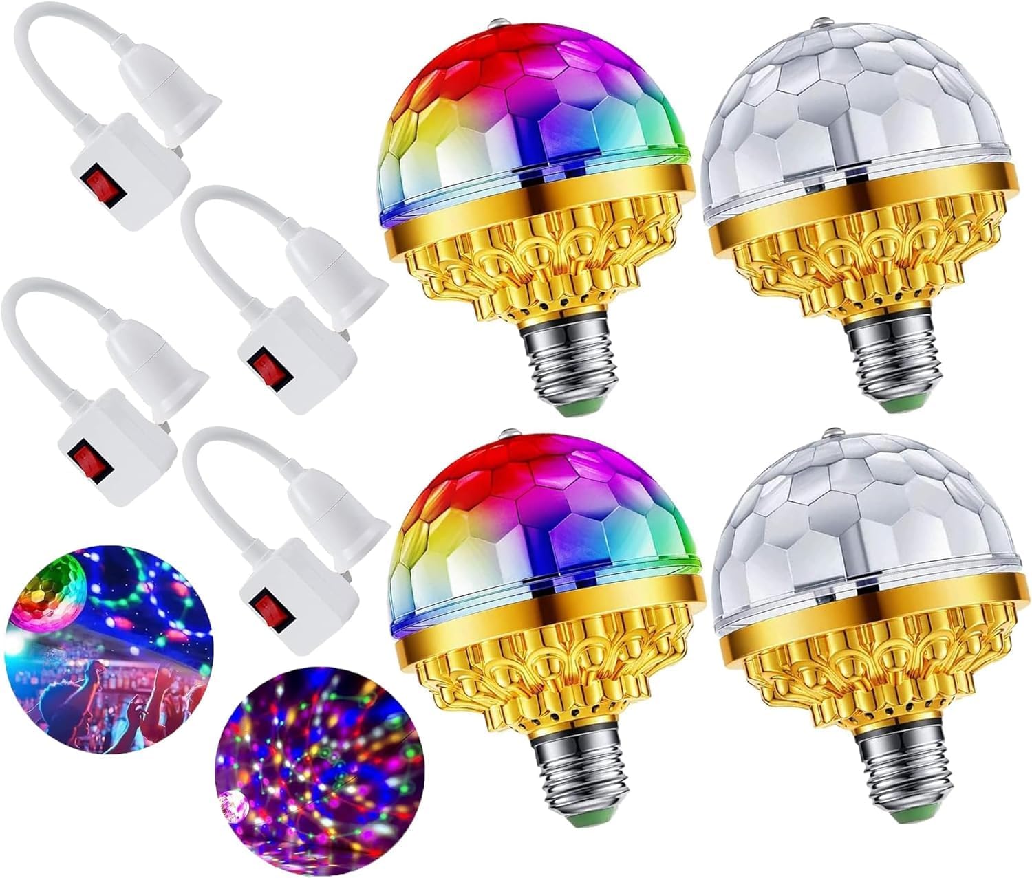 4Pcs Colorful Rotating Magic Ball Light Plug in Disco Ball Light Bulb ...