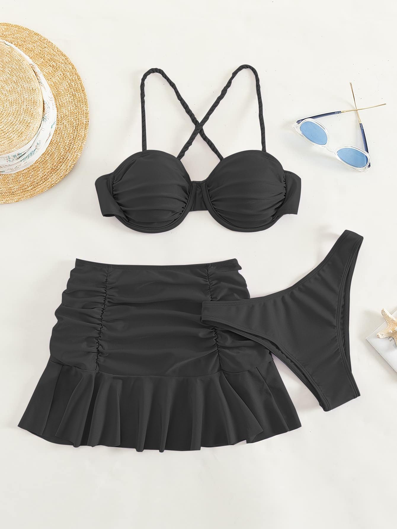 Snapklik.com : SherryDC Womens Ruched 3 Pieces Bikini Swimsuits ...