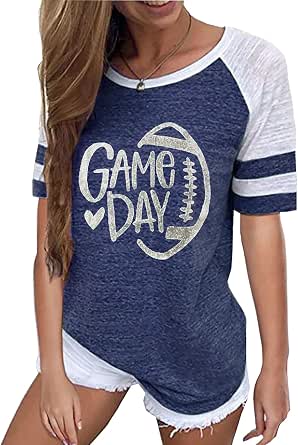 Game Day Football T Shirts for Women Sunday Funday Football Graphic Tee ...