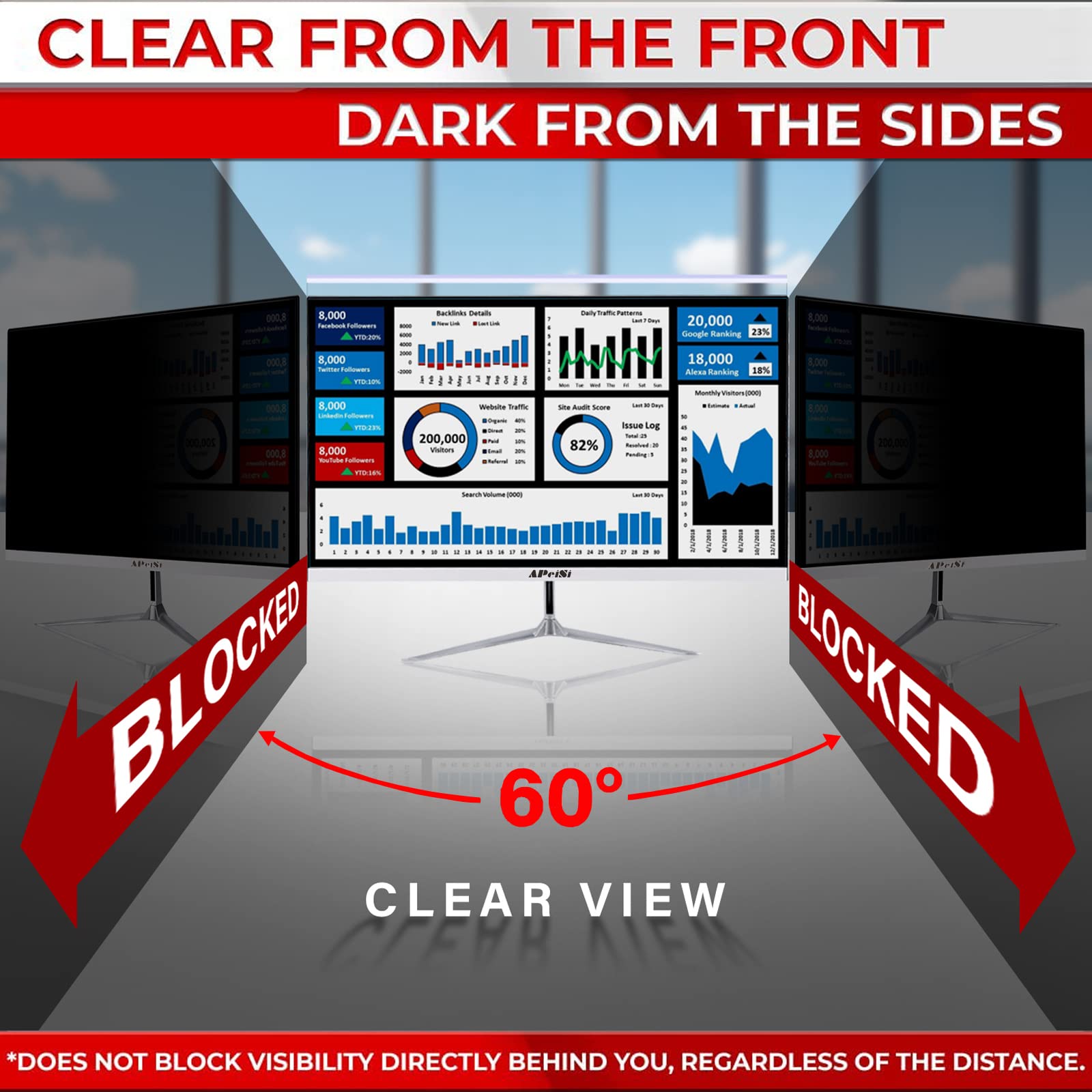 Hanging Computer Privacy Screen Filter, for 26" 27" Desktop Widescreen ...