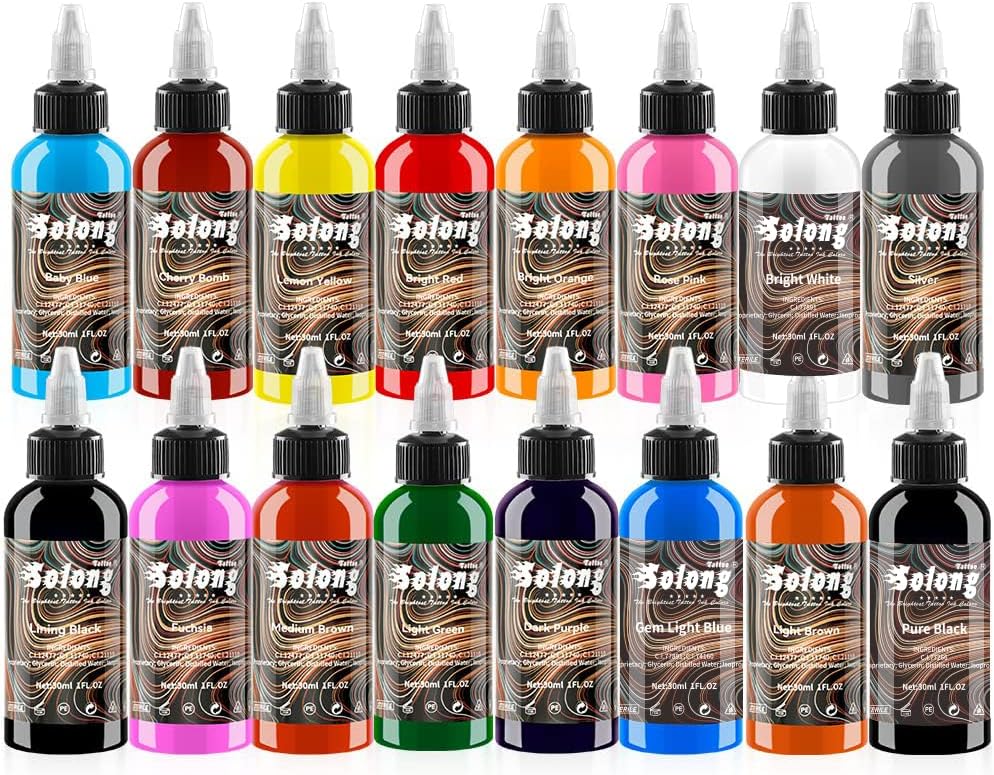 Amazon.com: 16PCS Tattoo Ink Color Set, Solong Tattoo Ink 1oz (30ml ...
