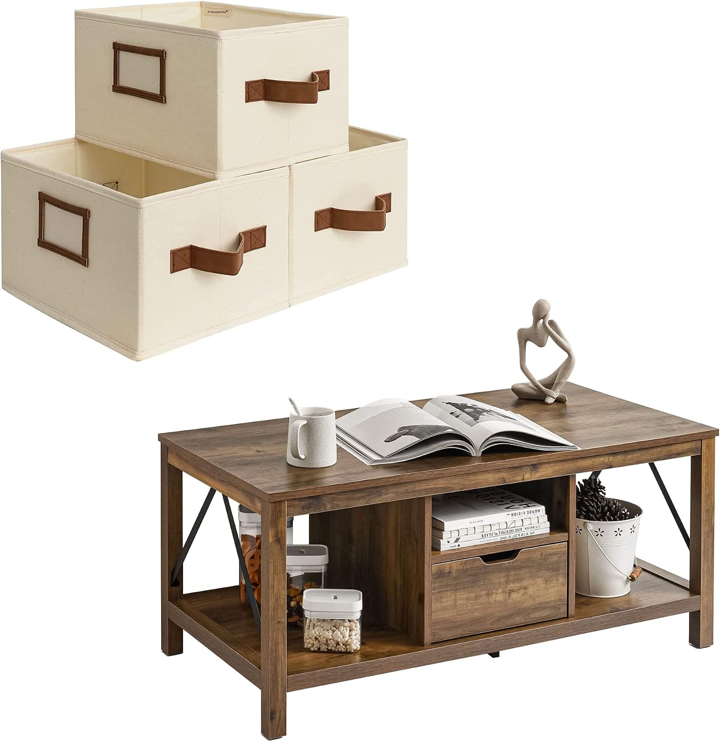 Amazon.com: StorageWorks Coffee Table, Modern Farmhouse Coffee Table ...