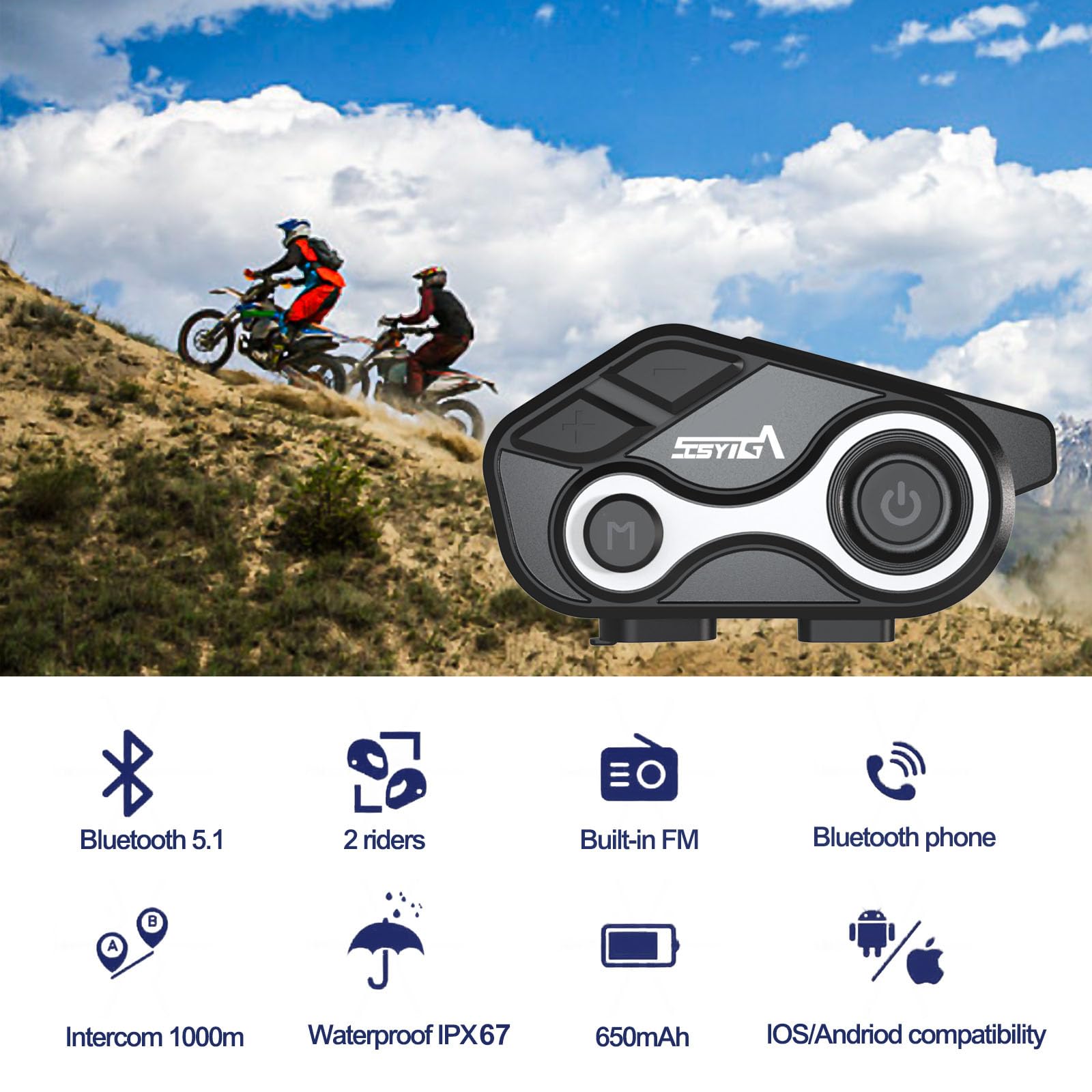 SCSYIGA Motorcycle Helmet Bluetooth Intercom, S-8X Ski Helmet Bluetooth ...