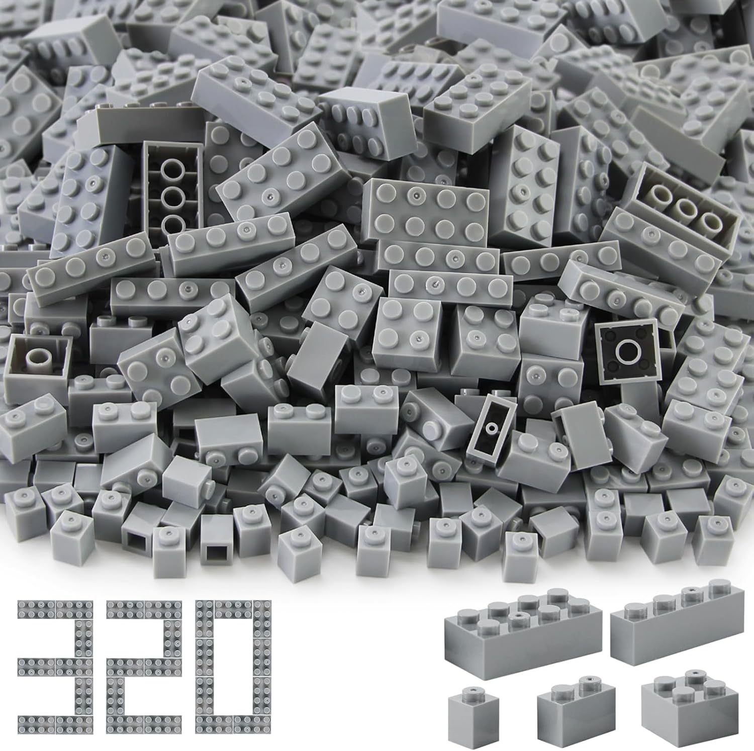 Amazon.com: Feleph Building Bricks 1x1 1x2 1x4 2x2 2x4 Bulk 320 Pcs ...