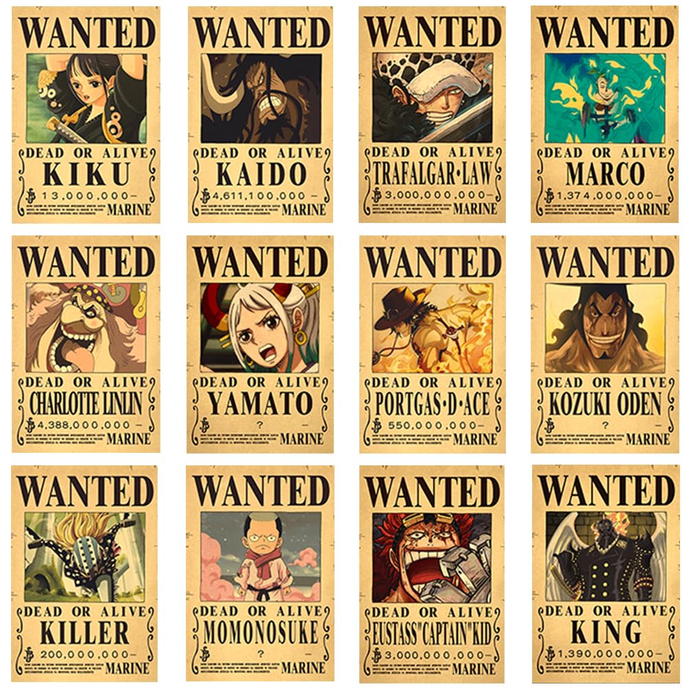 Buy OBLRXM 12pcs Anime s, One Piece , 40cm*28.5cm One Piece Wanted ...