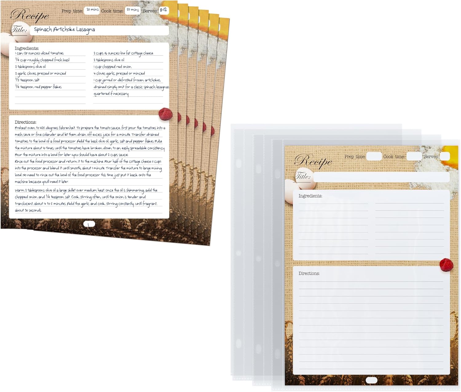 Amazon.com: 25 Recipe Pages Bakery & 25 Plastic Sleeves Refill Kit ...