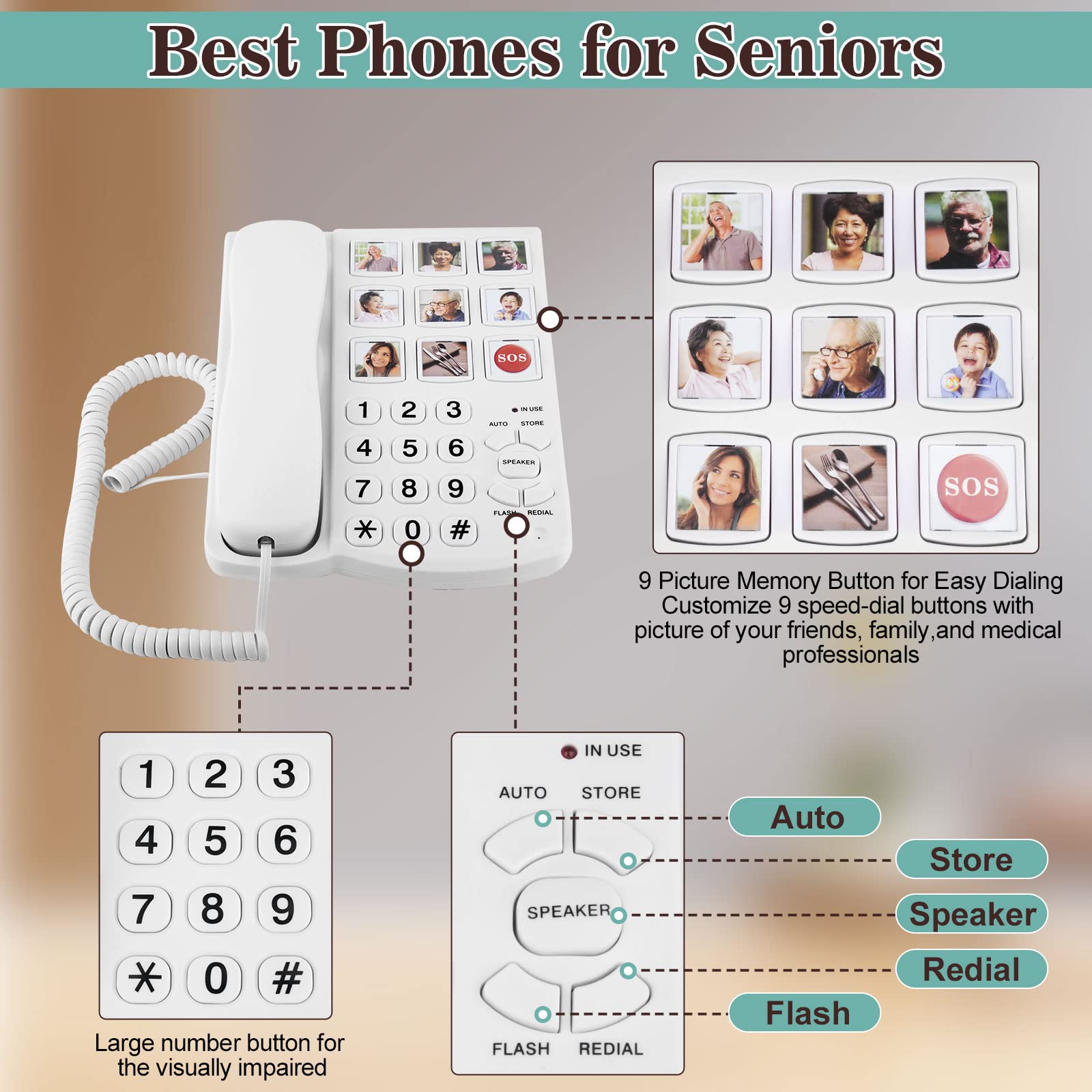 Landline Phone for Seniors with Picture, One-Touch Dialing,Phone for ...