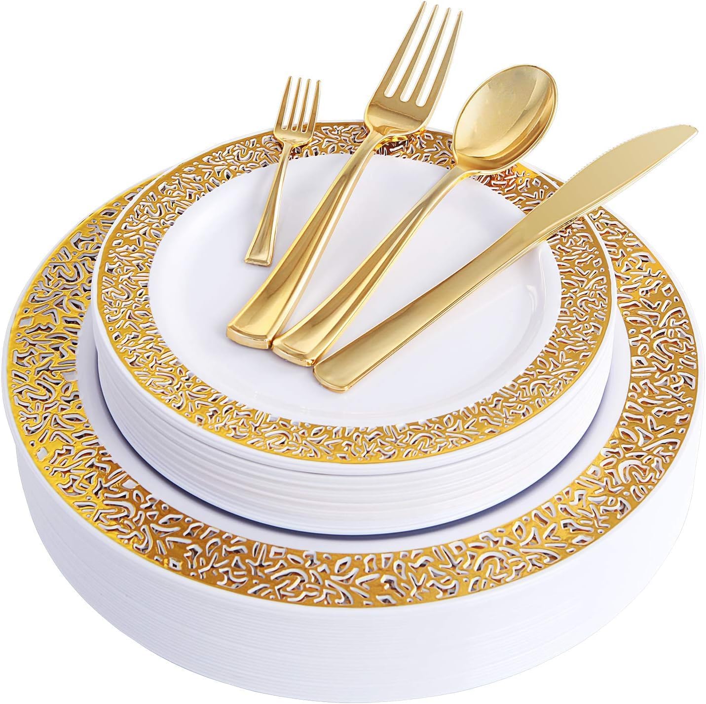 Amazon.com: WDF Gold 150PCS Assorted Plates Set Include 75 Dinner/Salad ...