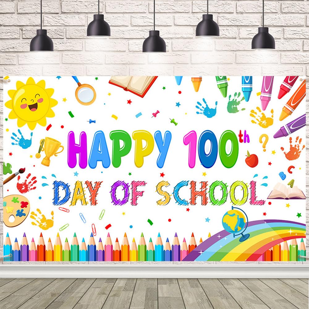 Amazon.com : AIBIIN Happy 100th Day of School Party Backdrop, Happy ...