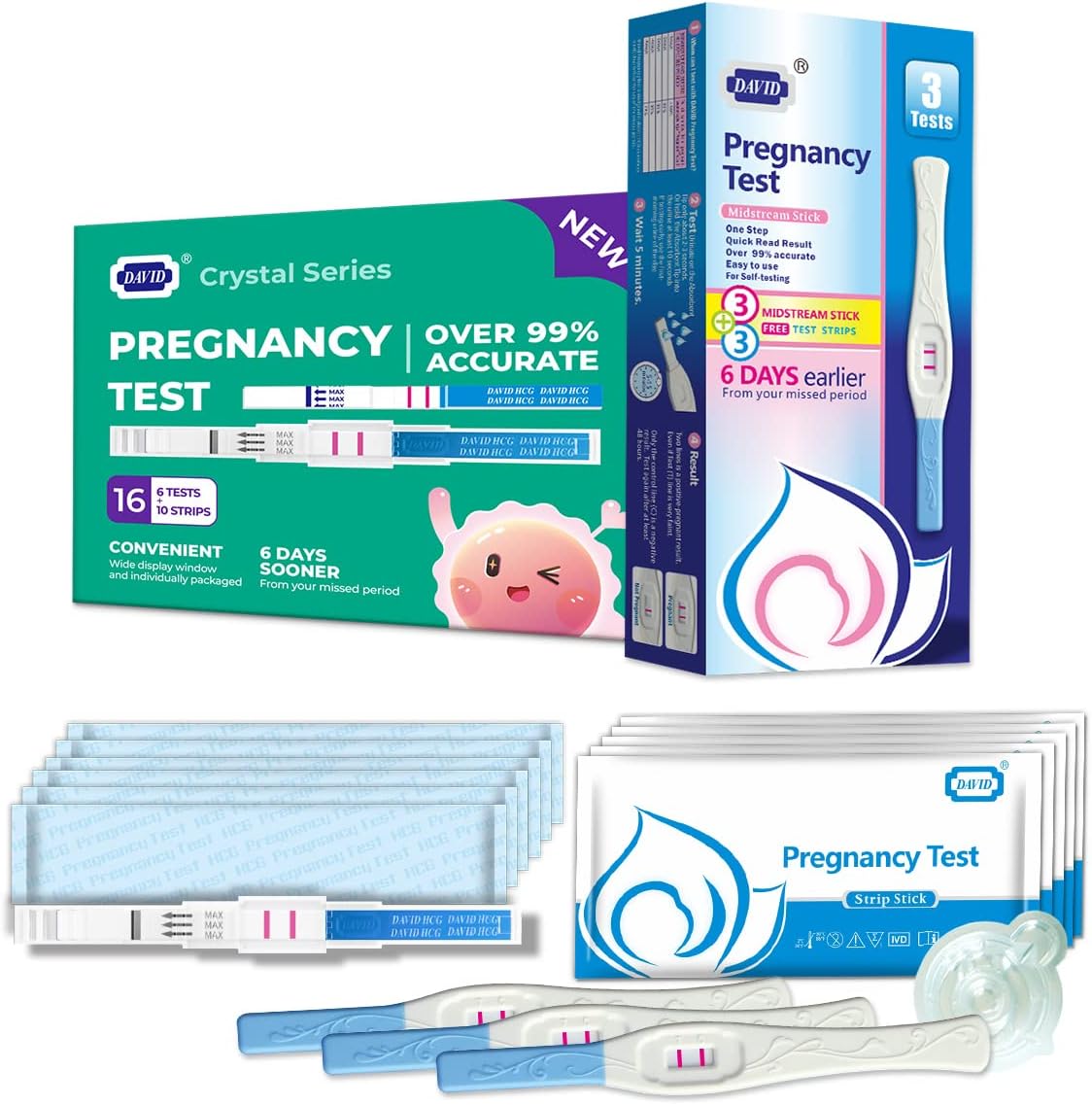 Amazon.com: DAVID 22-Count Pregnancy Tests Early Detection, HCG Test ...