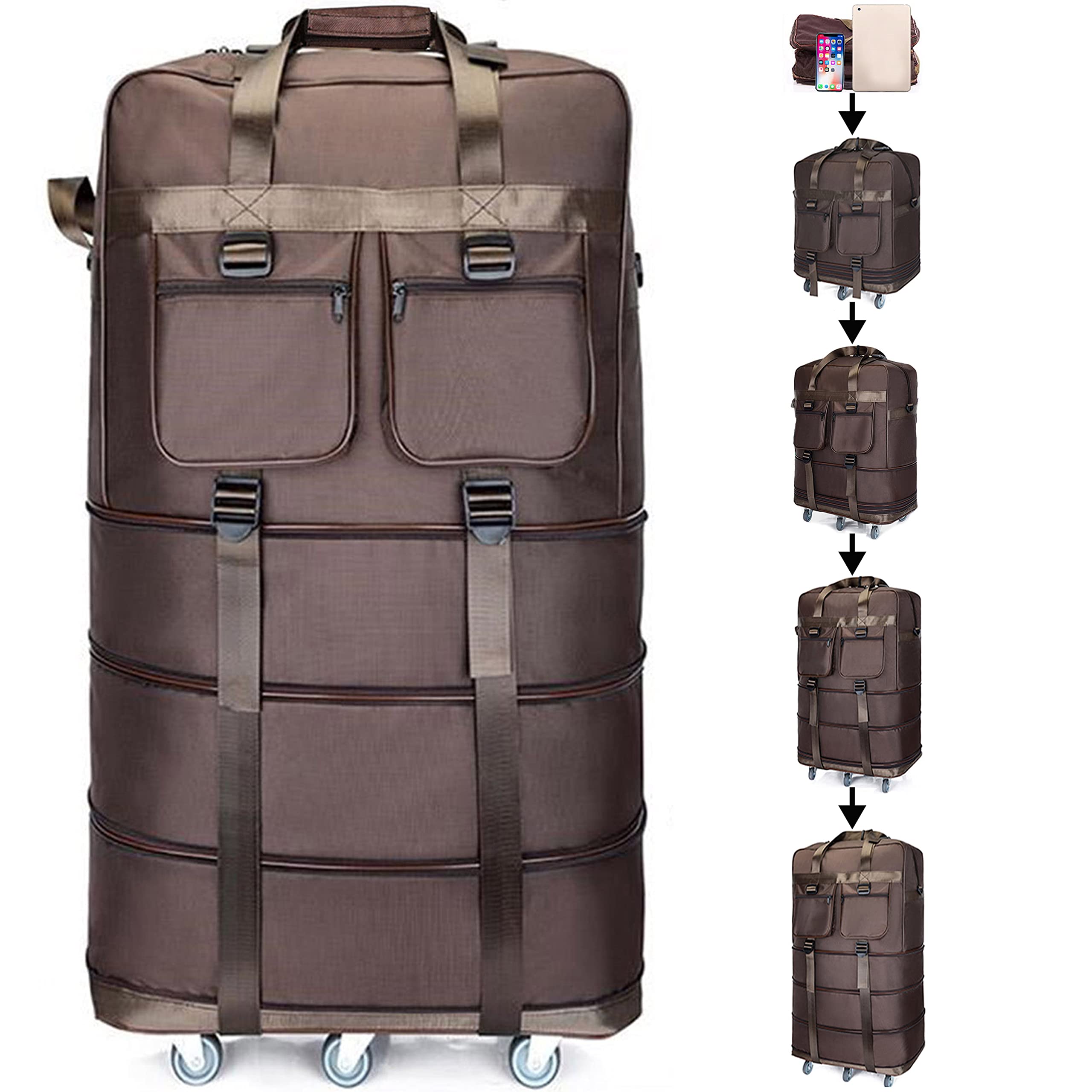 ELDA Expandable Foldable Suitcase Luggage Rolling Duffle Bags with 6 ...