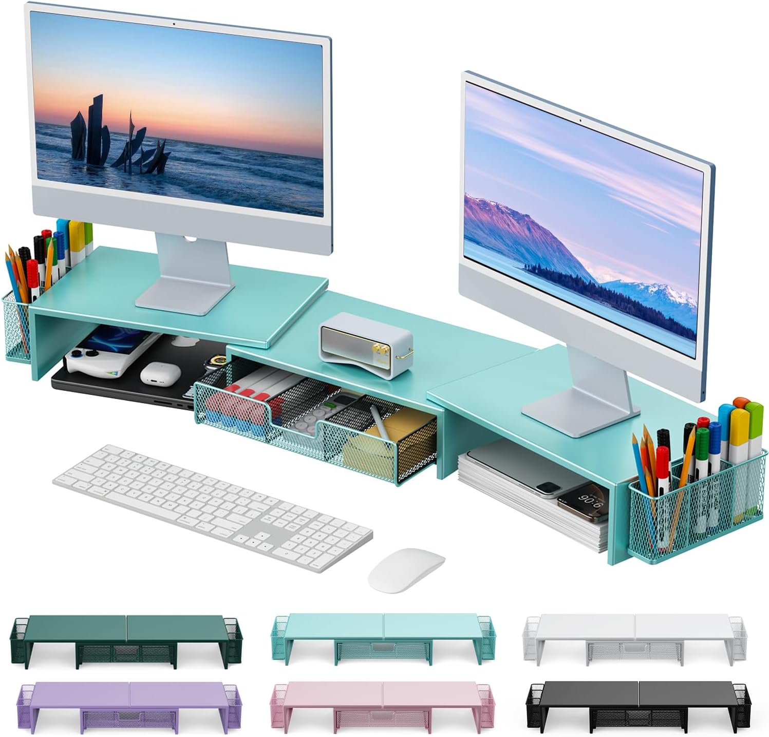 Amazon.com: Simple Houseware Desk Dual Monitor Stand Riser with Drawer ...