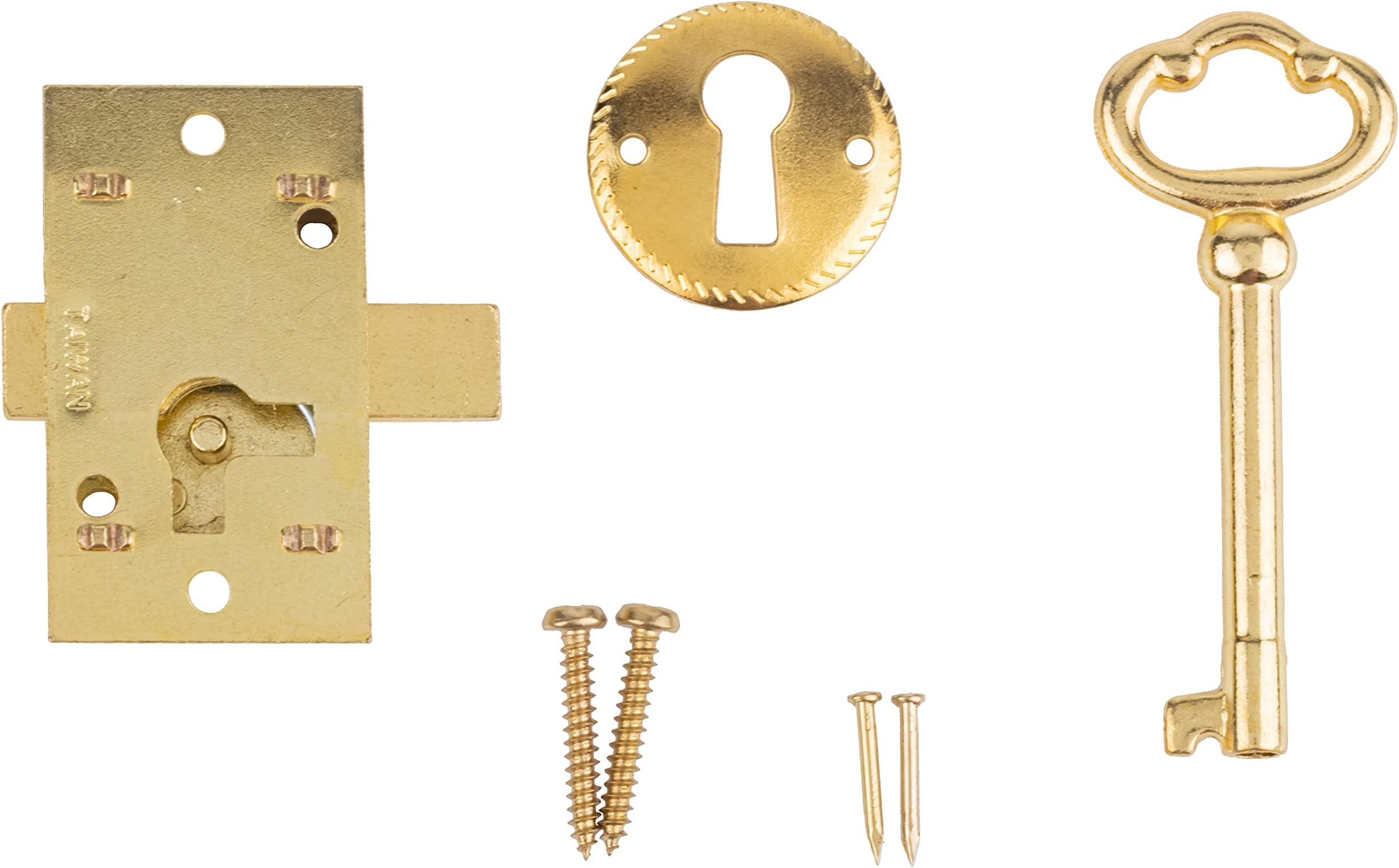 Small Brass Plated Flush Mount Lock Set for Grandfather Clock, Cabinet ...