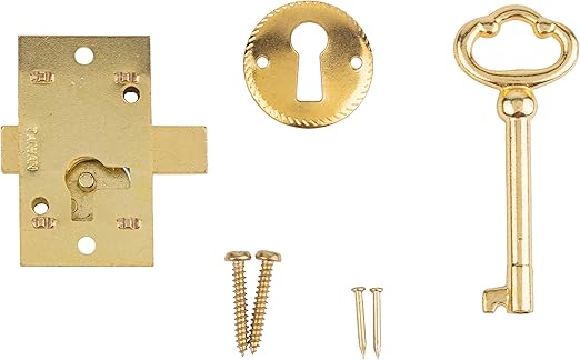 Small Brass Plated Flush Mount Cabinet Door Lock with Key - 1" Wide x 1 ...