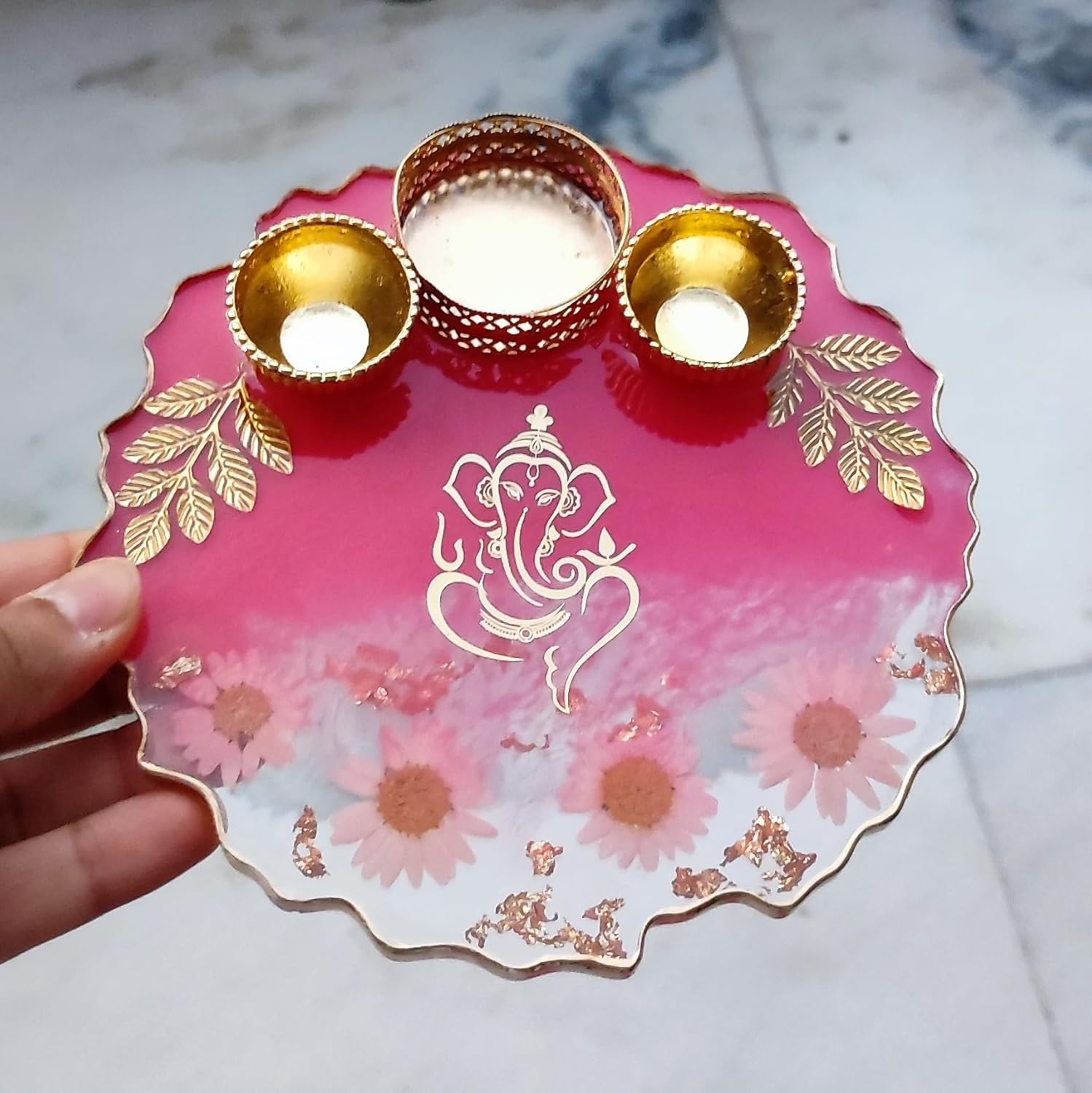Love and Lather 6 inch Resin Pooja thali/Resin Aarti thali/Resin Thali ...