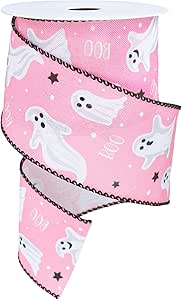 Amazon.com: Whaline Halloween Wired Edge Ribbon 2.5 Inch Pink Ghost Ribbon Spooky Gift Wrapping ...